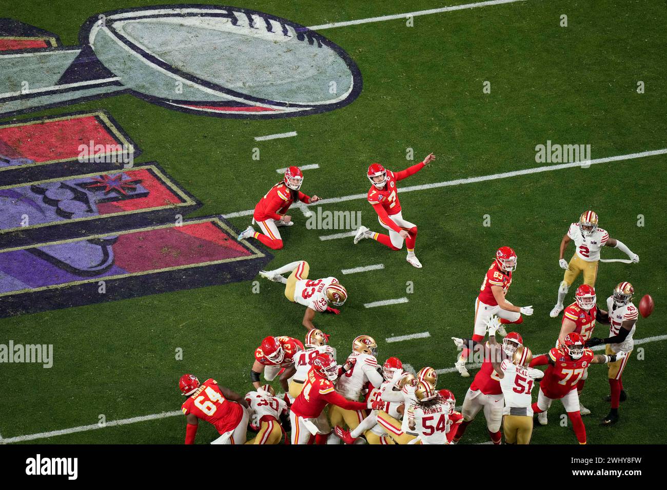Kansas City Chiefs kicker Harrison Butker (7) kicks a field goal ...