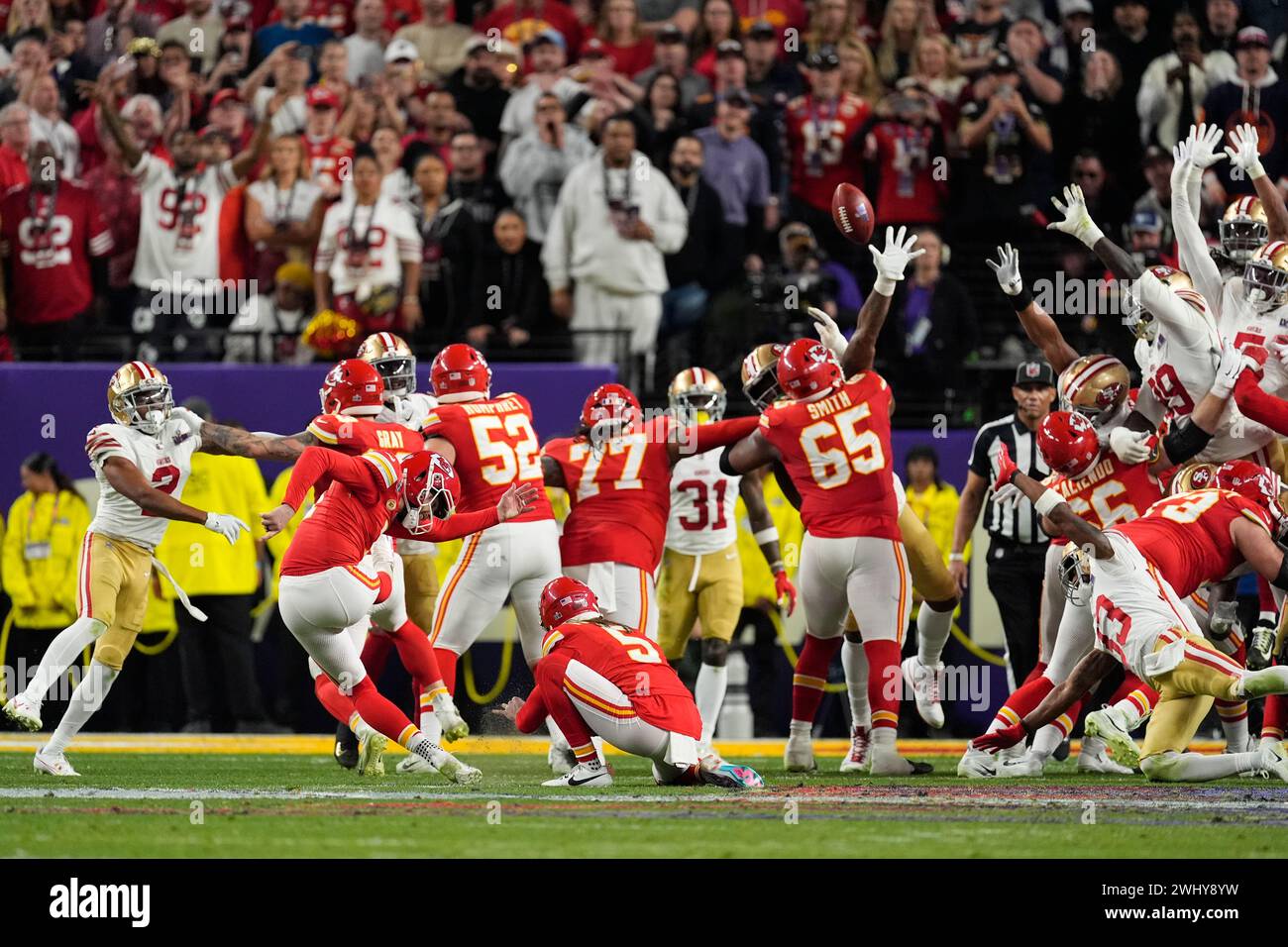 Kansas City Chiefs' Harrison Butker kicks a field goal during the ...