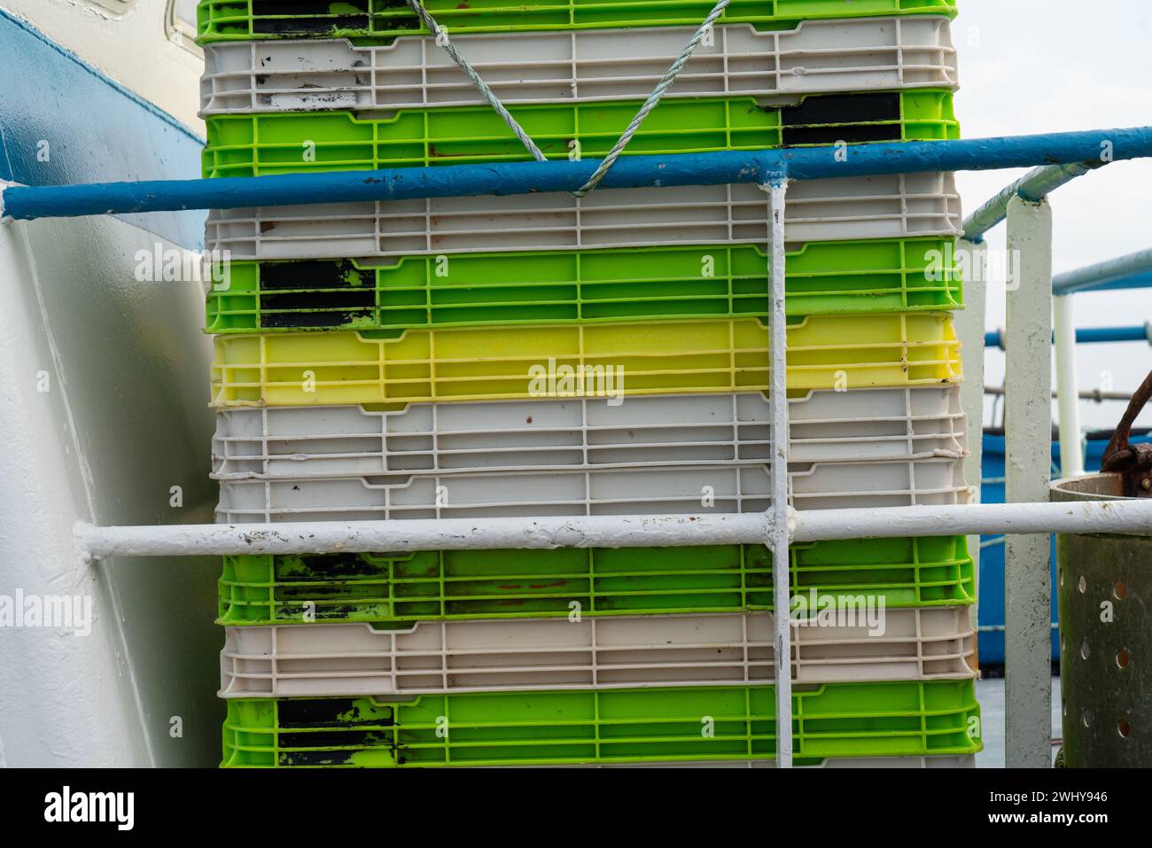 Lobster boxes in the port of Roscoff, Brittany Stock Photo - Alamy