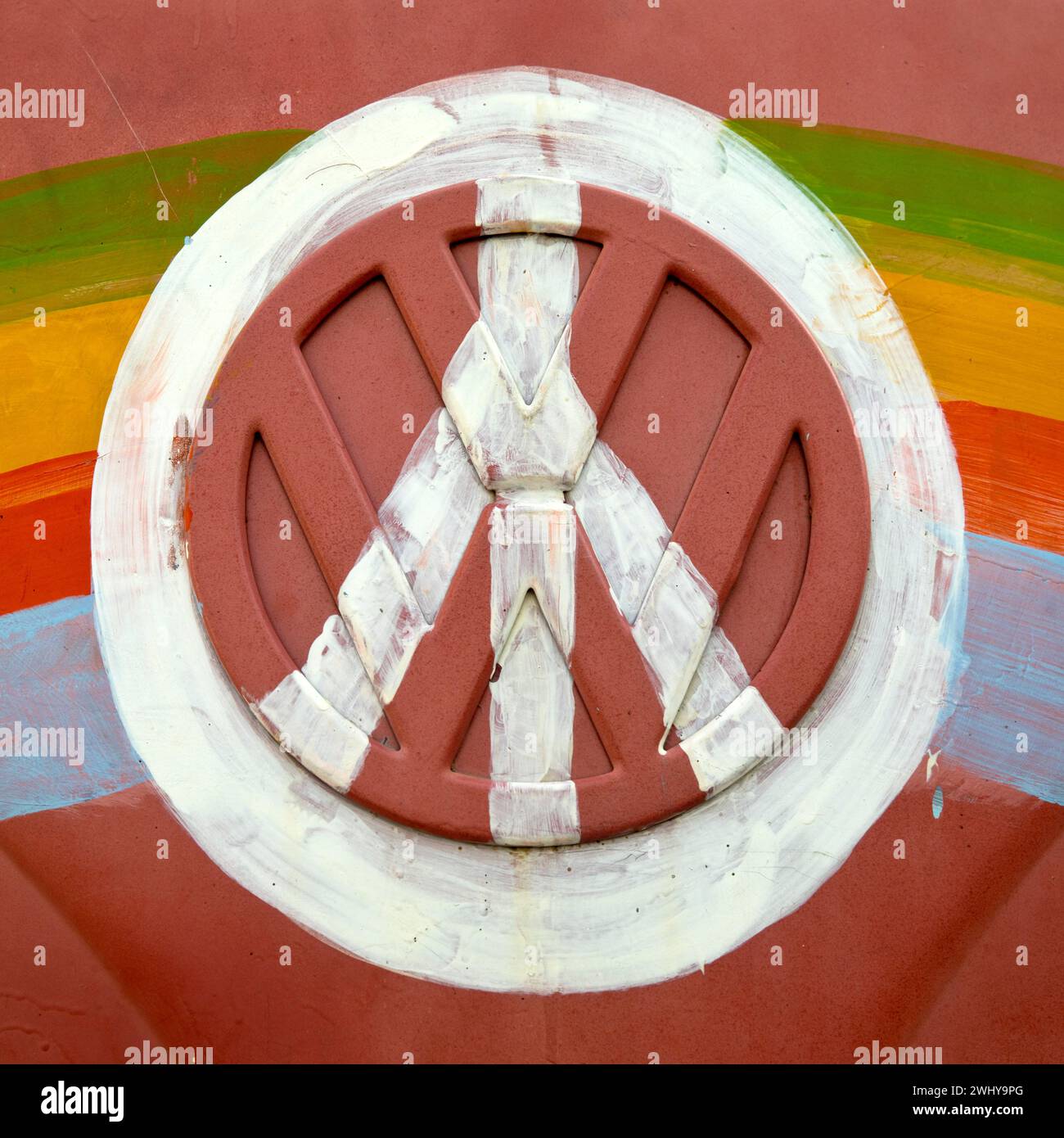 Painted VW bus T1, rainbow and peace symbol on the VW logo, House of ...