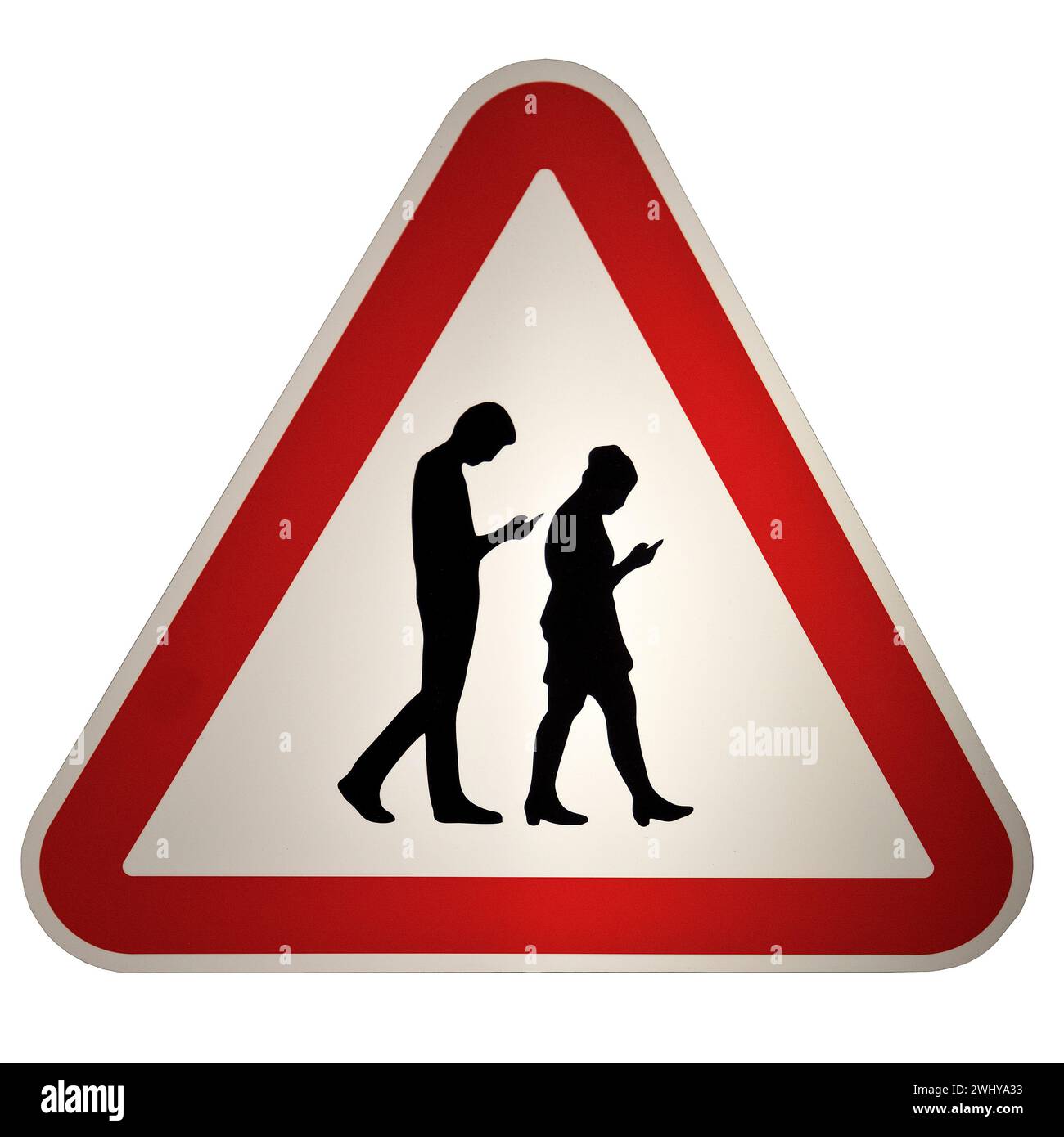 Fictional traffic sign danger from cell phone peeps, photomontage ...