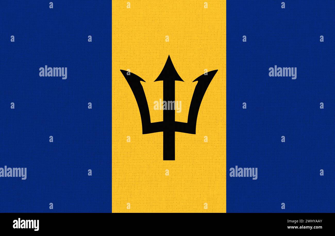 Flag of Barbados on fabric surface. Barbados national flag on textured ...