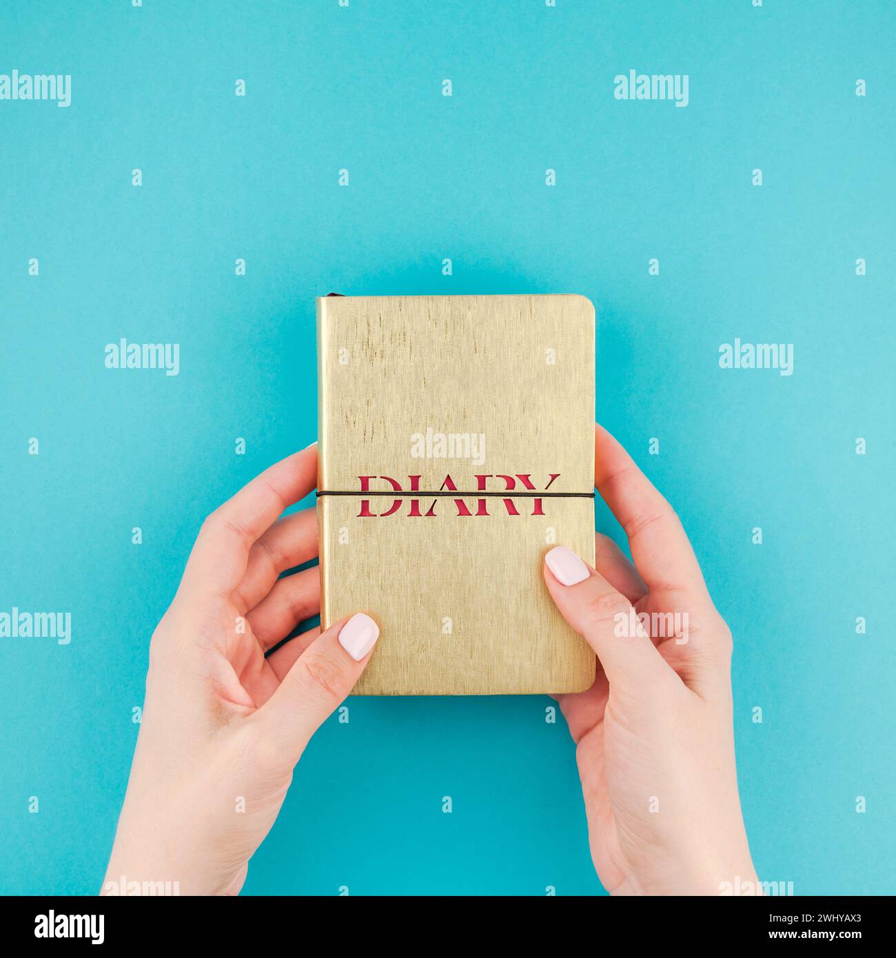Woman hands holding golden diary Stock Photo - Alamy