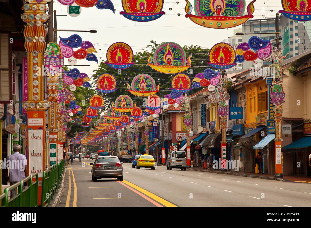 Bunting along Singapore's Serangoon Road (Little India) to celebrate ...