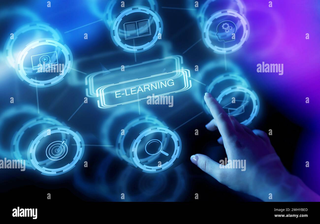 E-learning and Online Education concept. Student learning webinar ...