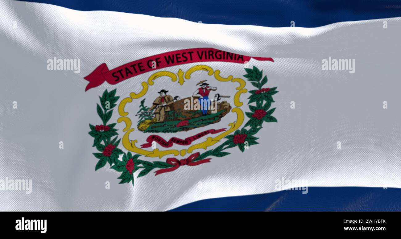 Close-up of West Virginia state flag waving in the wind Stock Photo - Alamy