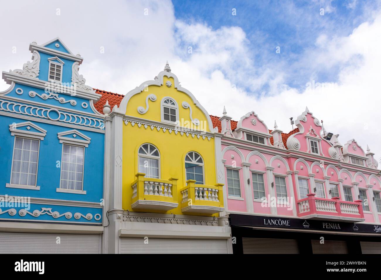 Dutch colonial-style buildings, Plaza Daniel Leo, Oranjestad, Aruba ...
