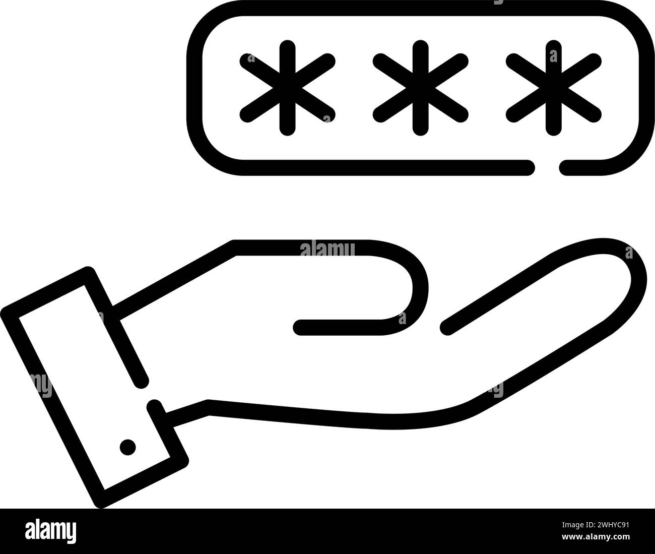 Hand holding password behind asterisks in dialogue box. Secure account access. Pixel perfect ...