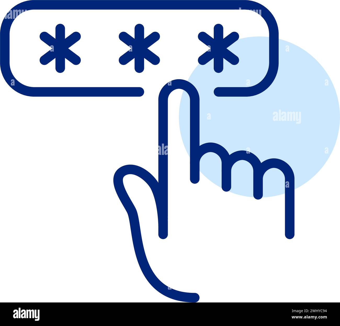 Finger tapping on dialog box with password hidden behind asterisks ...