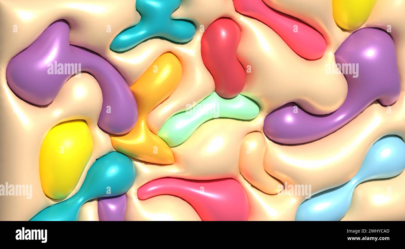 Abstract background with various inflated figures, 3D rendering illustration Stock Photo - Alamy