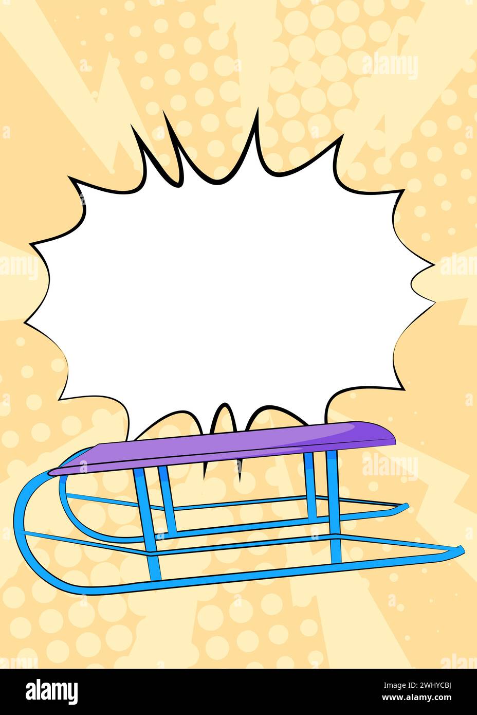Cartoon Sled with blank speech bubble, comic book Toboggan background ...