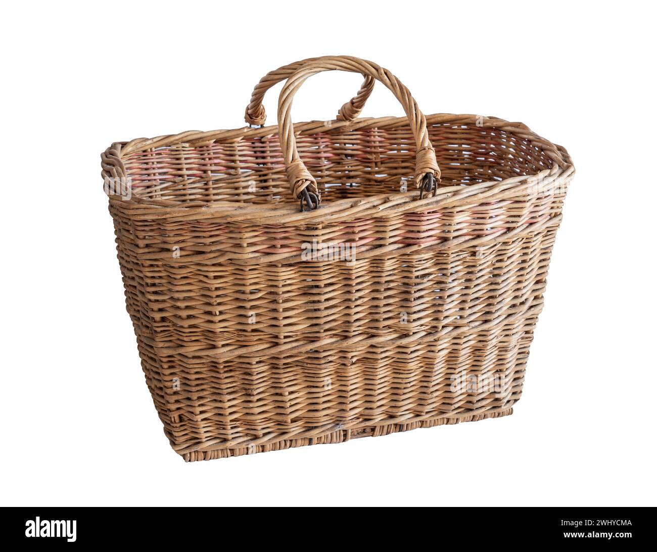 Old handmade wicker basket isolated on white background Stock Photo - Alamy