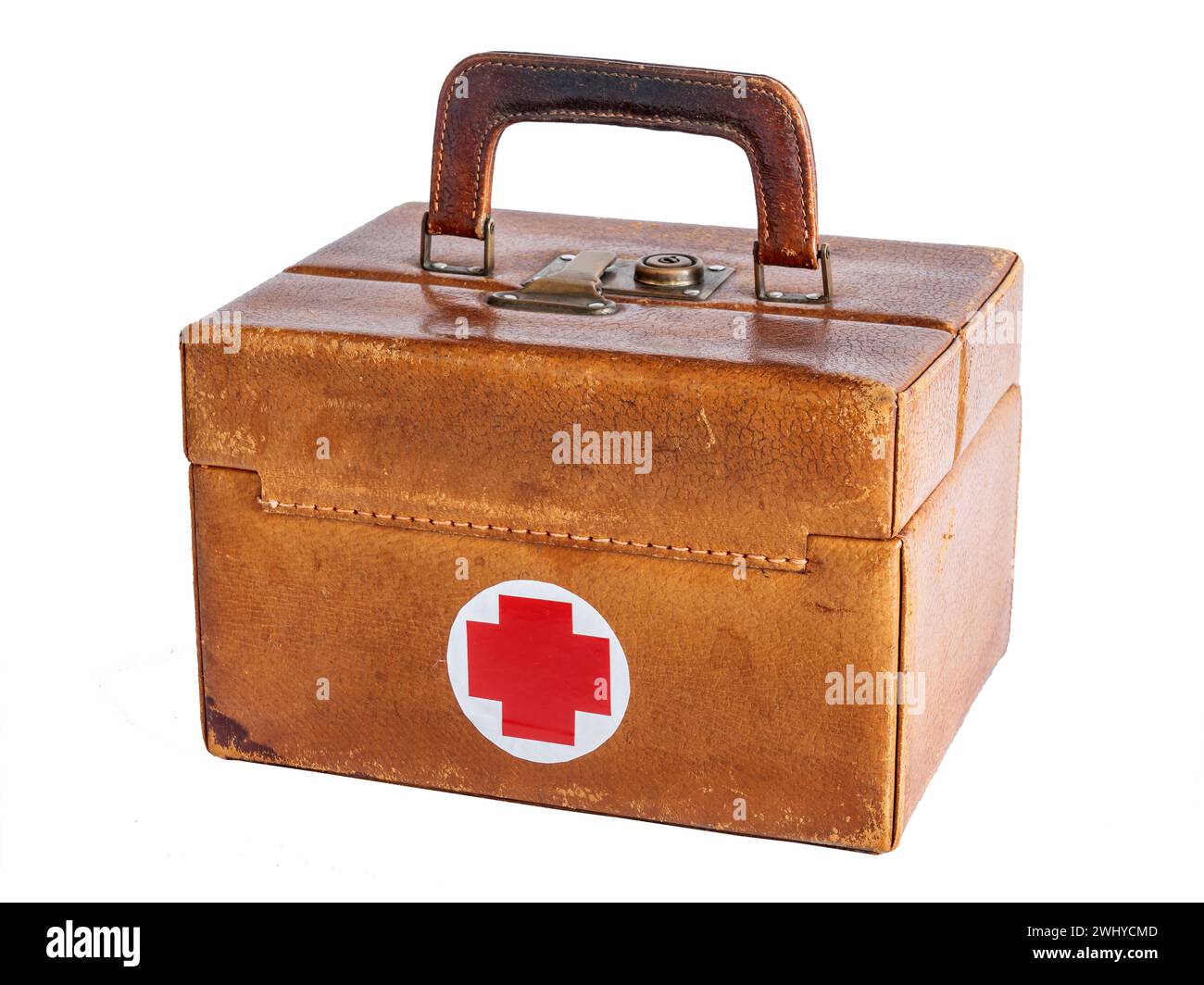 Old vintage leather medical first aid emergency suitcase isolated on ...