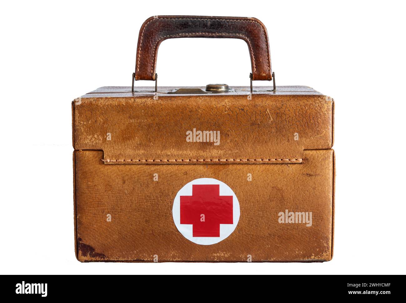 Old vintage leather medical first aid emergency suitcase isolated on ...