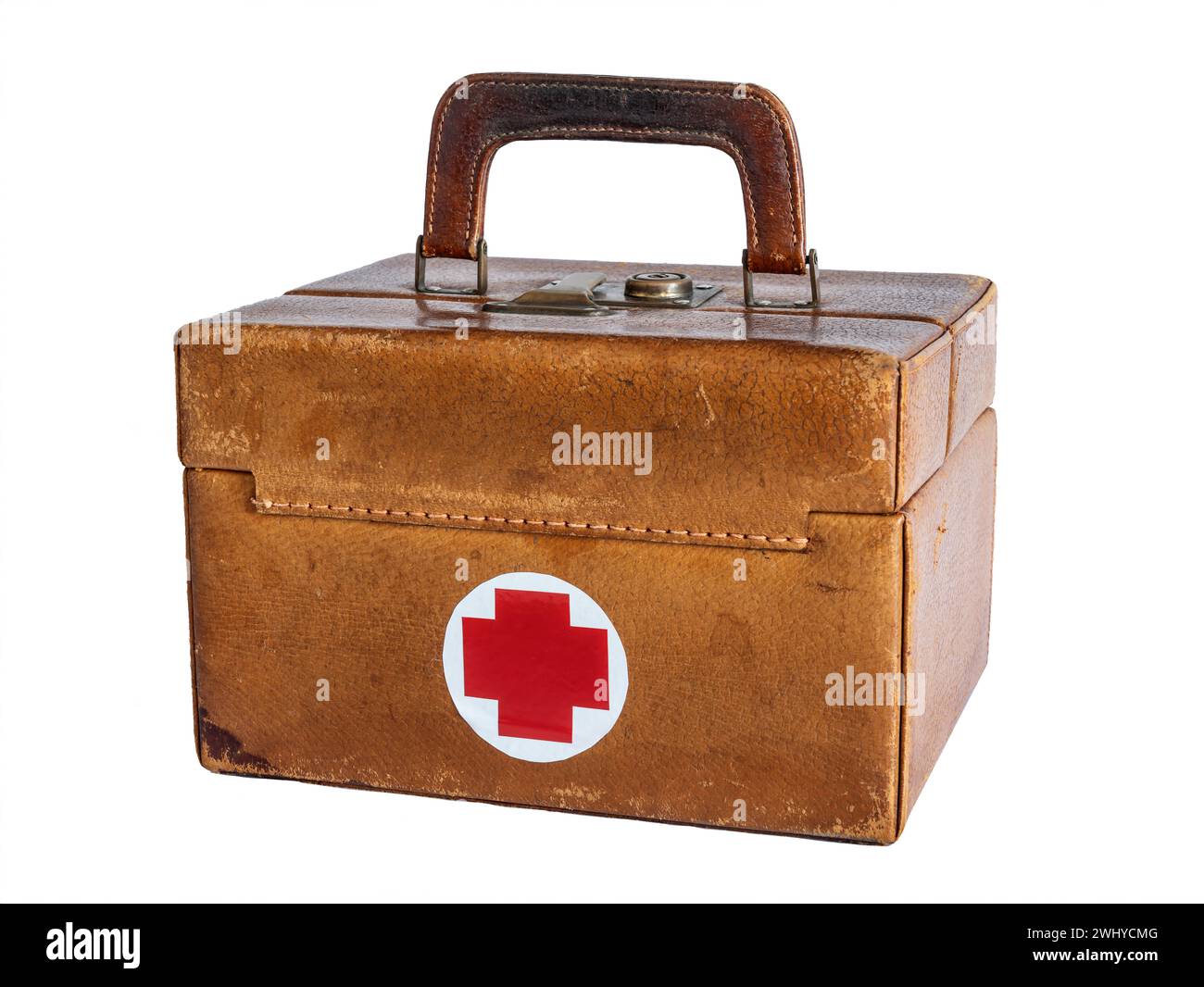 Old vintage leather medical first aid emergency suitcase isolated on ...