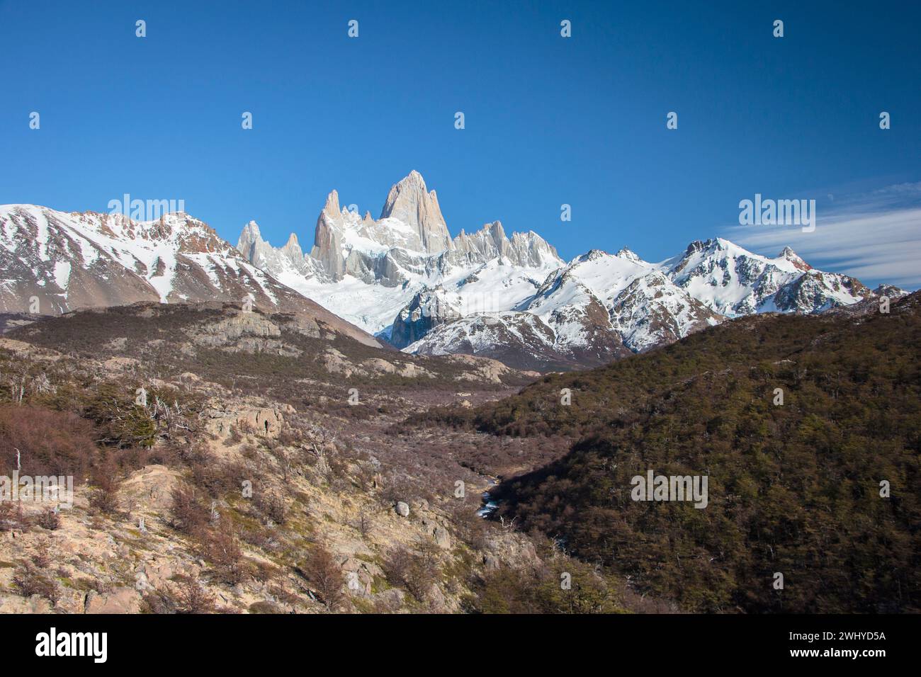Trek to Mount Fitz Roy in El Chalten. Landscape on the trail to Laguna ...