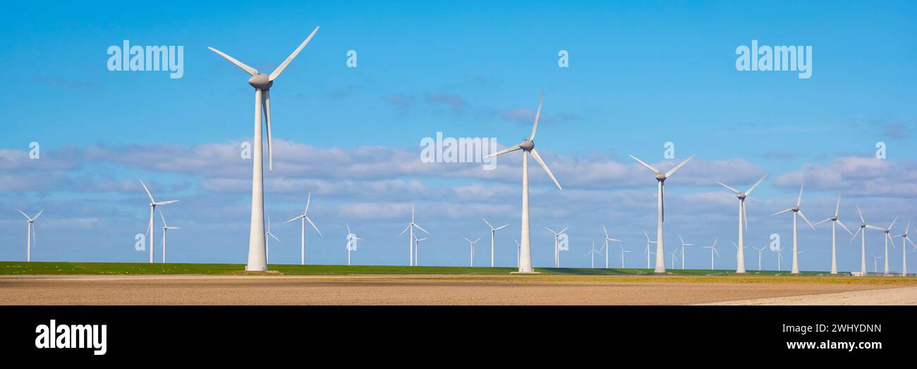 Windmill park in the ocean, drone aerial view of windmill turbines ...