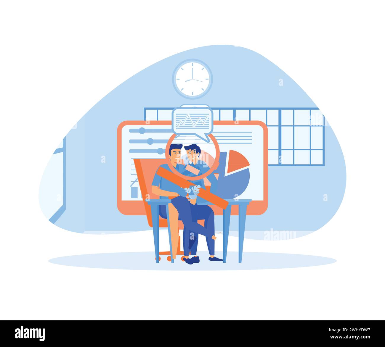 Business people team working on monitor graph dashboard. flat vector ...