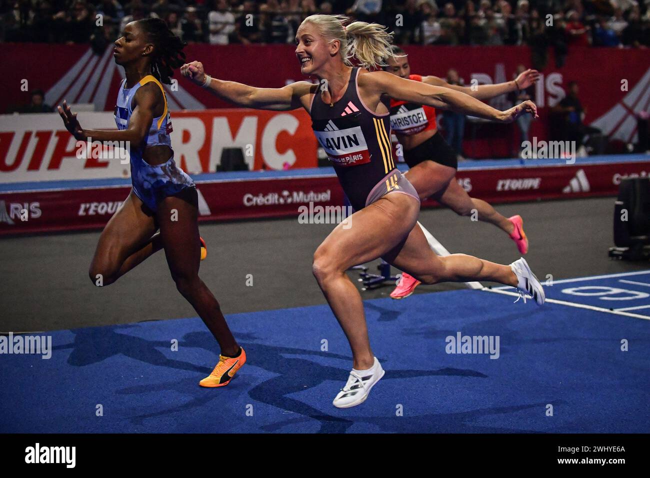 Paris, France. 11th Feb, 2024. Ireland's Sarah Lavin crosses the finish ...