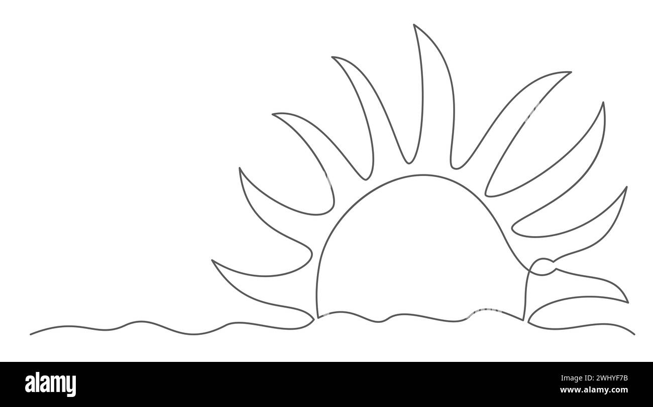 Sun One line drawing isolated on white background Stock Vector Image ...