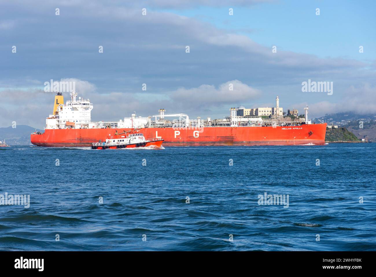 'Hellas Apollo' LPG tanker passing Alcatraz Island, Francisco Bay, San Francisco, California ...