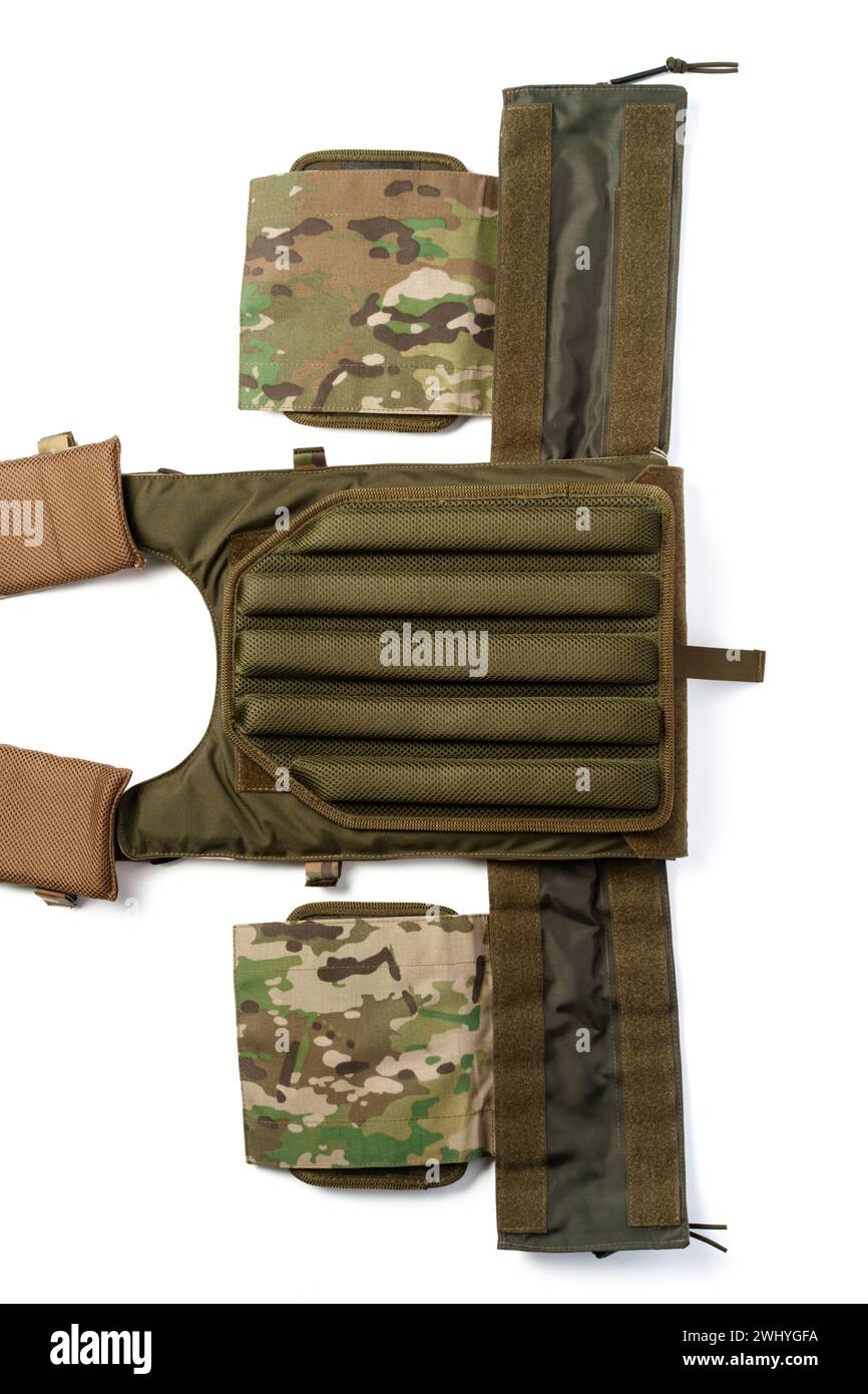 Close up of tactical bulletproof vest on white background Stock Photo ...