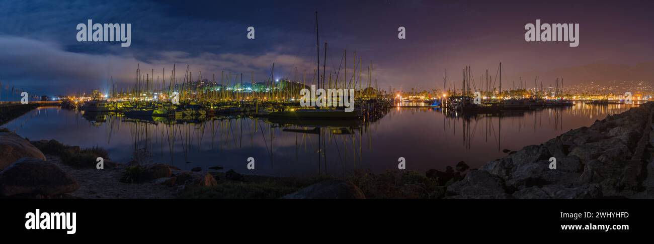 Santa Barbara harbor, Night lights, Ocean reflections, Coastal ...