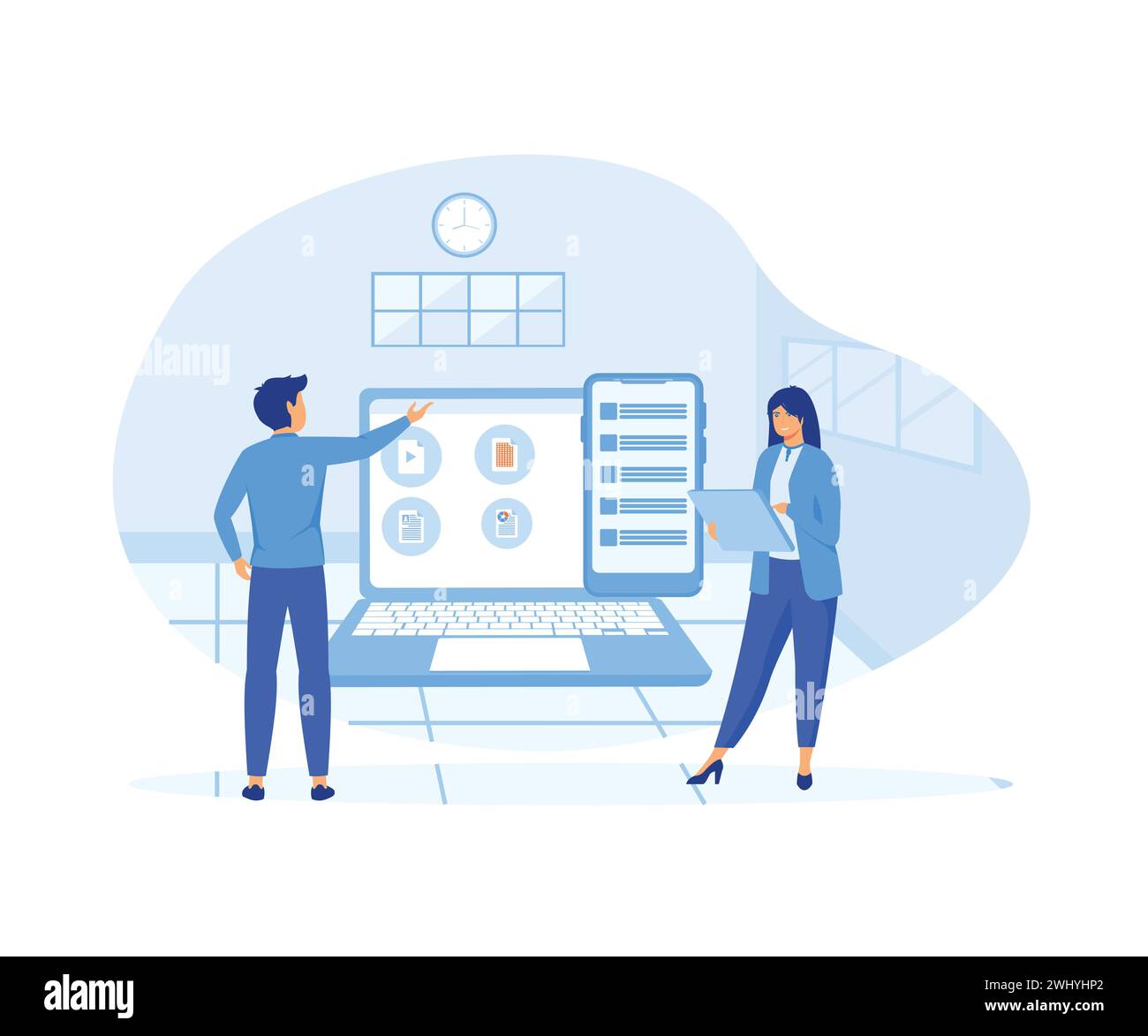 Document management soft abstract concept. Man and woman analyzing ...