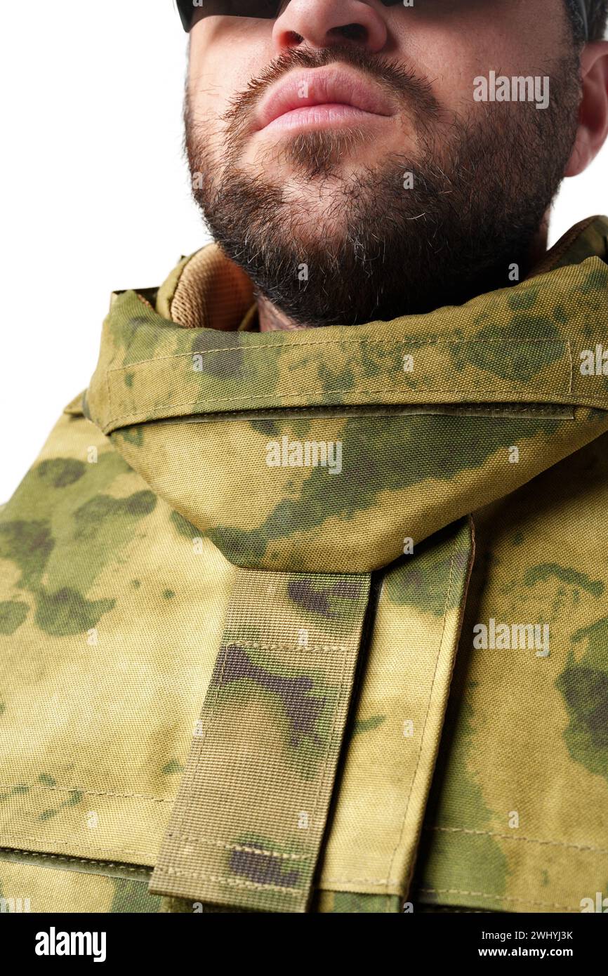 Soldier wearing military uniform close up photo Stock Photo - Alamy