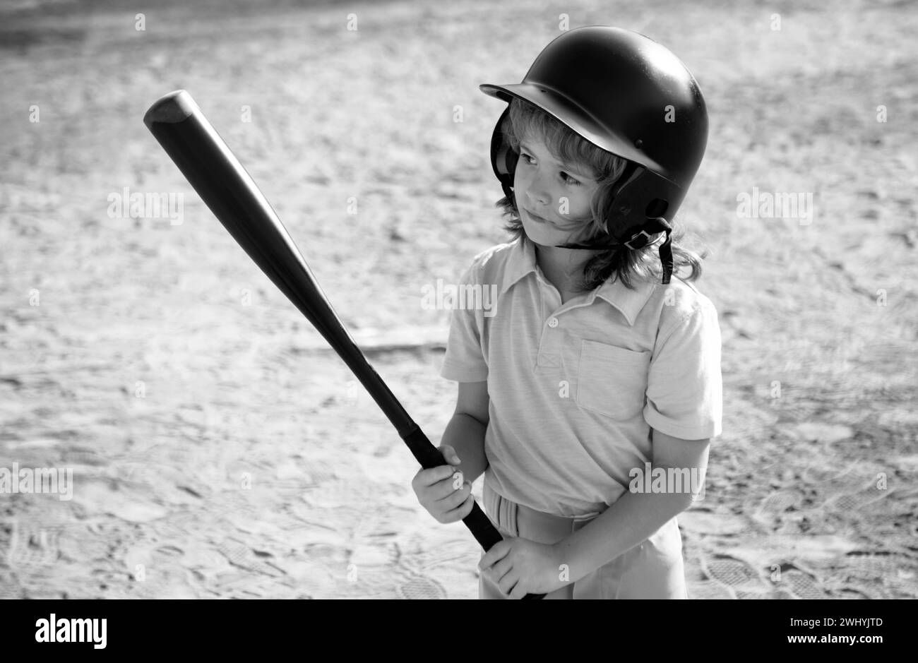 Boy kid posing with a baseball bat. Portrait of child playing baseball ...