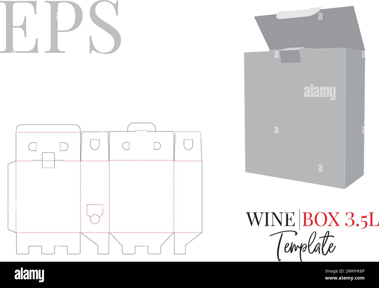 Wine Box die cut template, 3,5l, vector. White clear blank wine box ...
