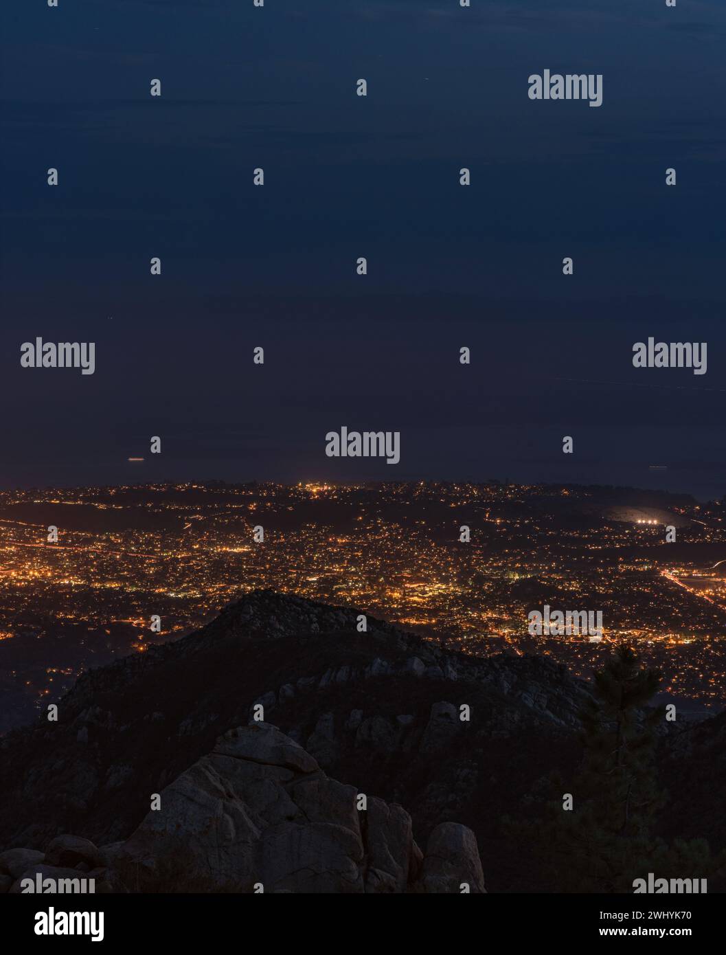 Aerial view, Santa Barbara, Ventura, Carpinteria, Goleta, Dusk, Long ...
