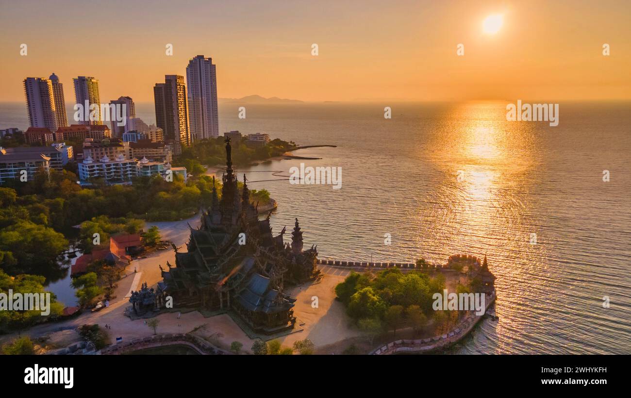 Sanctuary of Truth, Pattaya, Thailand, wooden temple by the ocean at ...