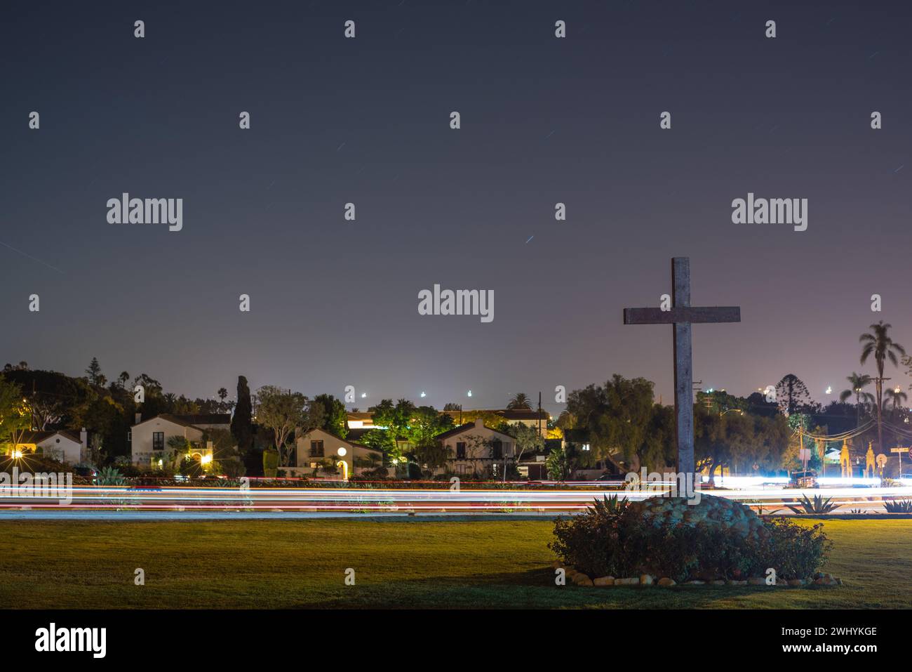 Santa Barbara Mission, Landmark, Night, Evening glow, Architectural ...