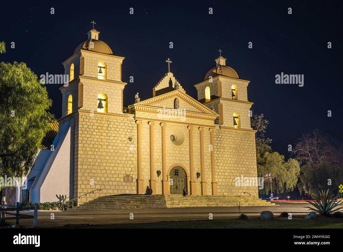 Santa Barbara Mission, Landmark, Night, Evening glow, Architectural ...