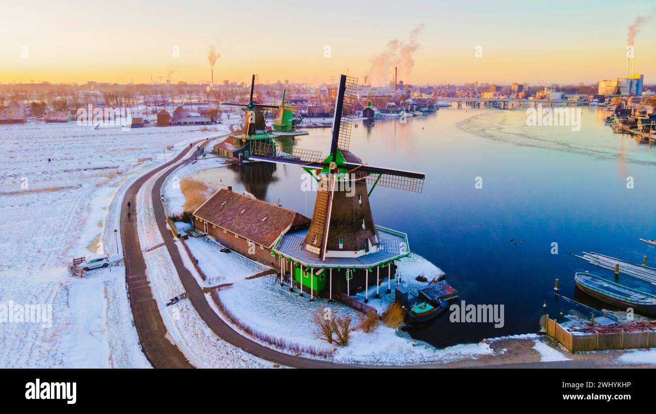 Zaanse Schans Netherlands a Dutch windmill village during sunset whit ...
