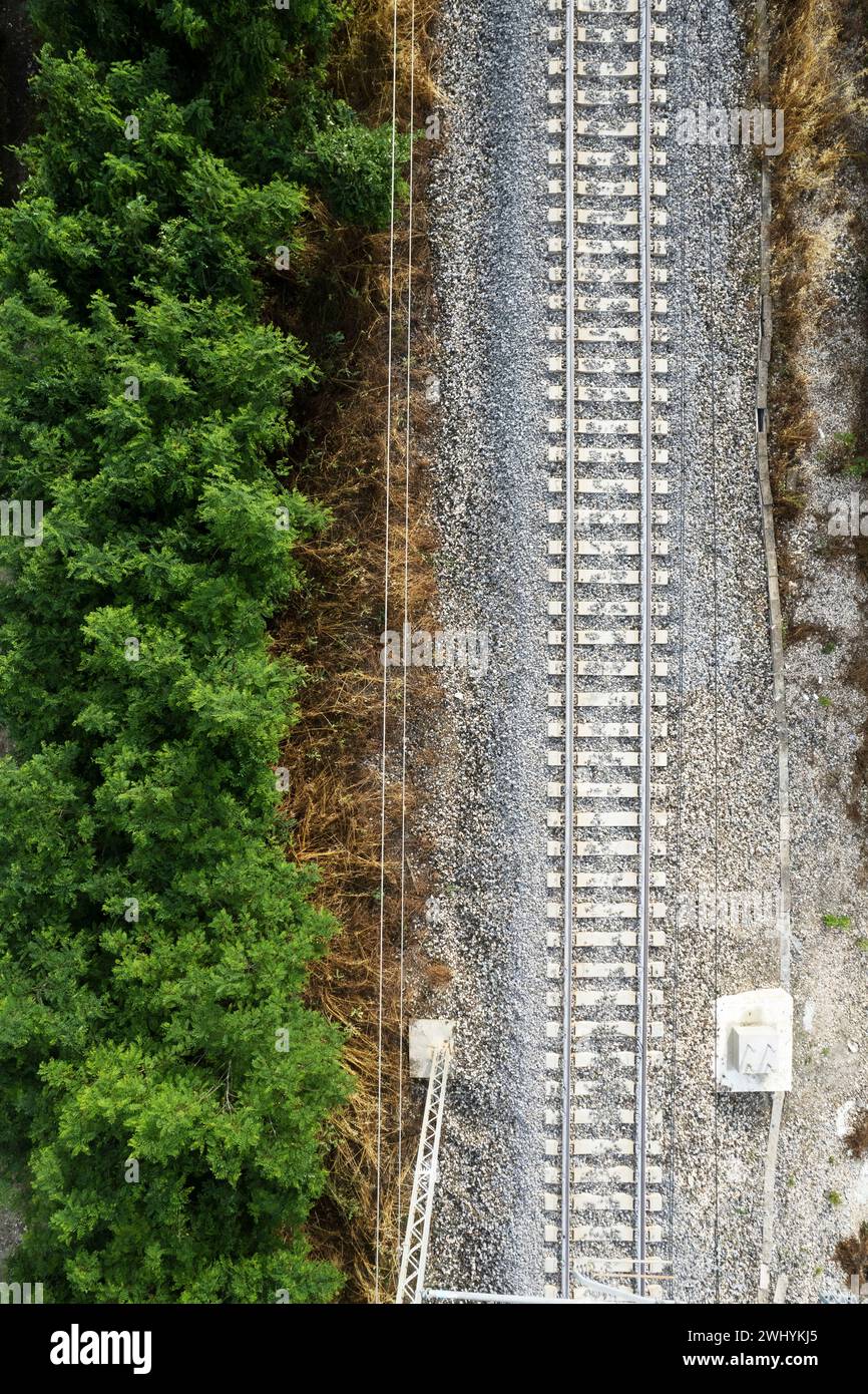 Aerial view of train track layout Stock Photo - Alamy