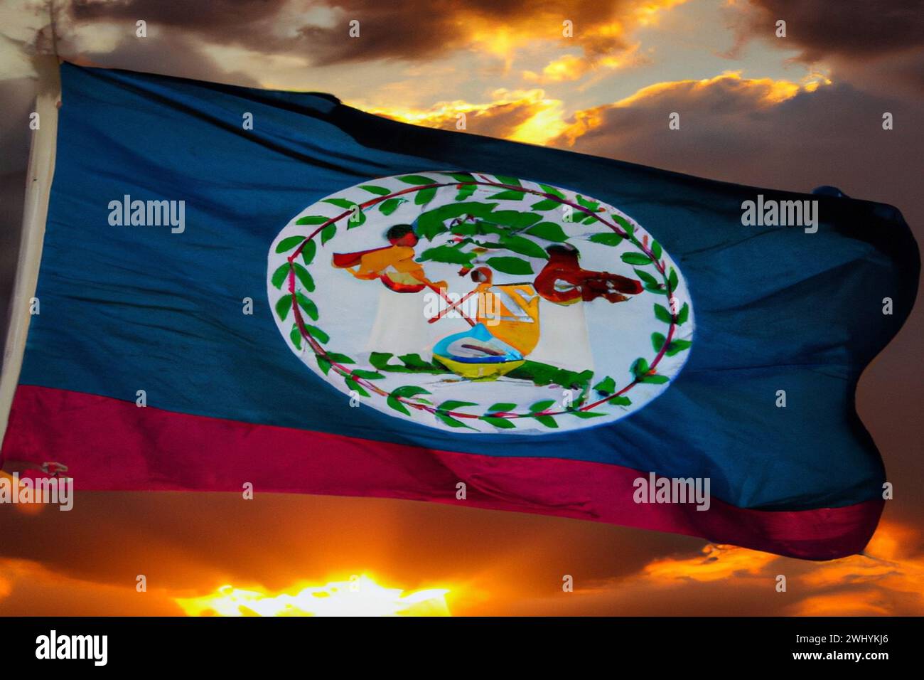 Belize Flag in Caribbean Sunset Stock Photo - Alamy