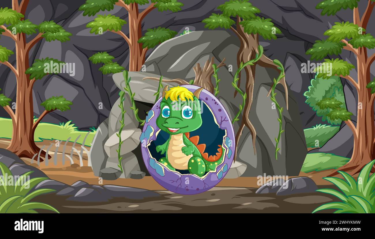Adorable cartoon dinosaur emerging from egg Stock Vector Image & Art ...