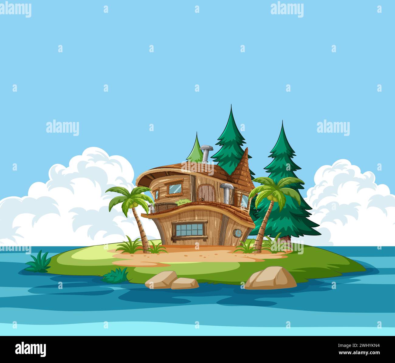 Vector illustration of a house on a tropical island Stock Vector Image ...