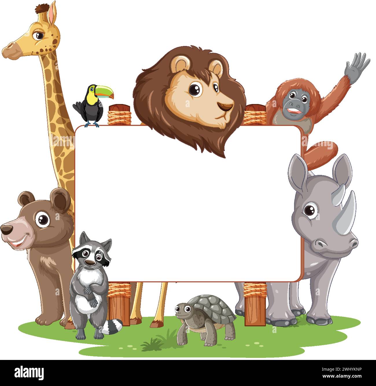 Cartoon animals around an empty white banner Stock Vector Image & Art ...