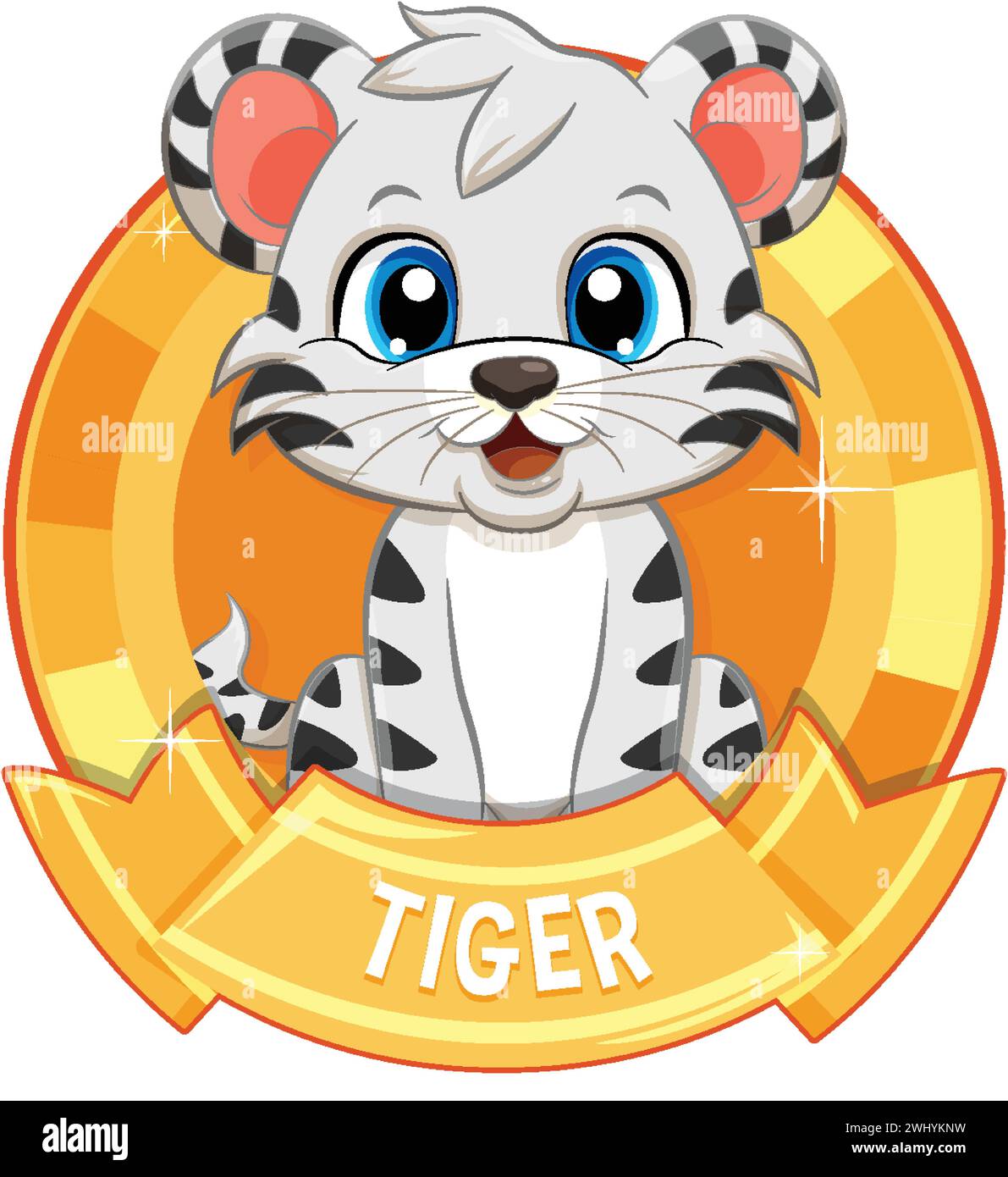 Adorable cartoon tiger cub inside a golden badge Stock Vector Image ...