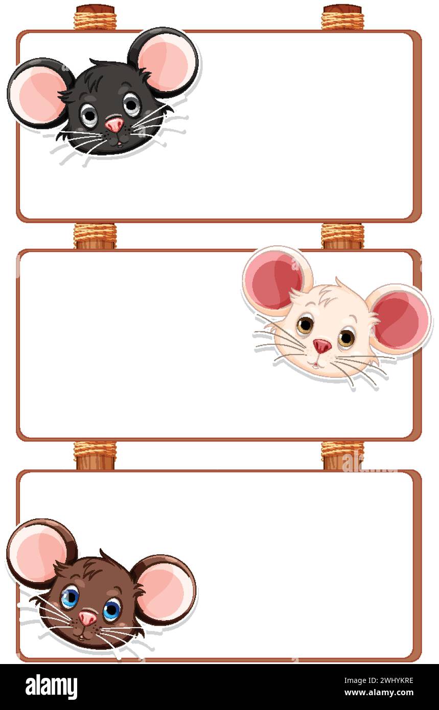Three adorable mouse faces on label frames Stock Vector Image & Art - Alamy