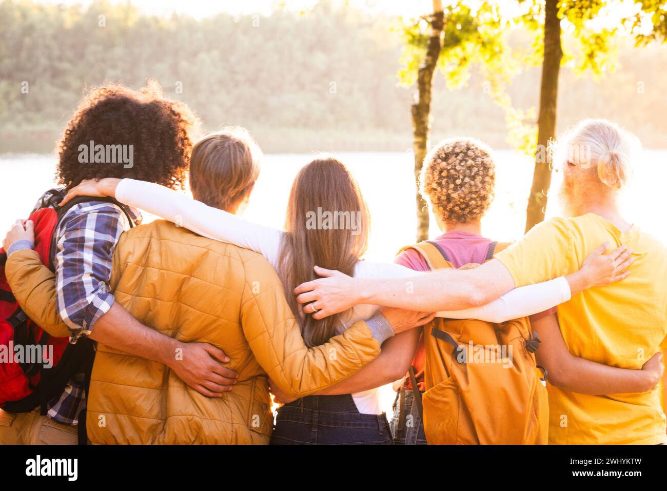 Sunset Serenade Close knit Friends Embrace Natures Farewell Stock Photo ...