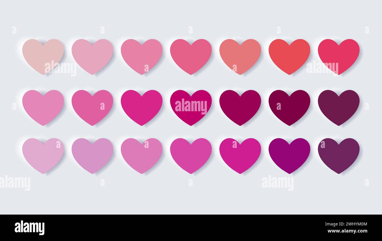 Pink Colorful Hearts, Catalog colours, Palette with colour, Colored ...