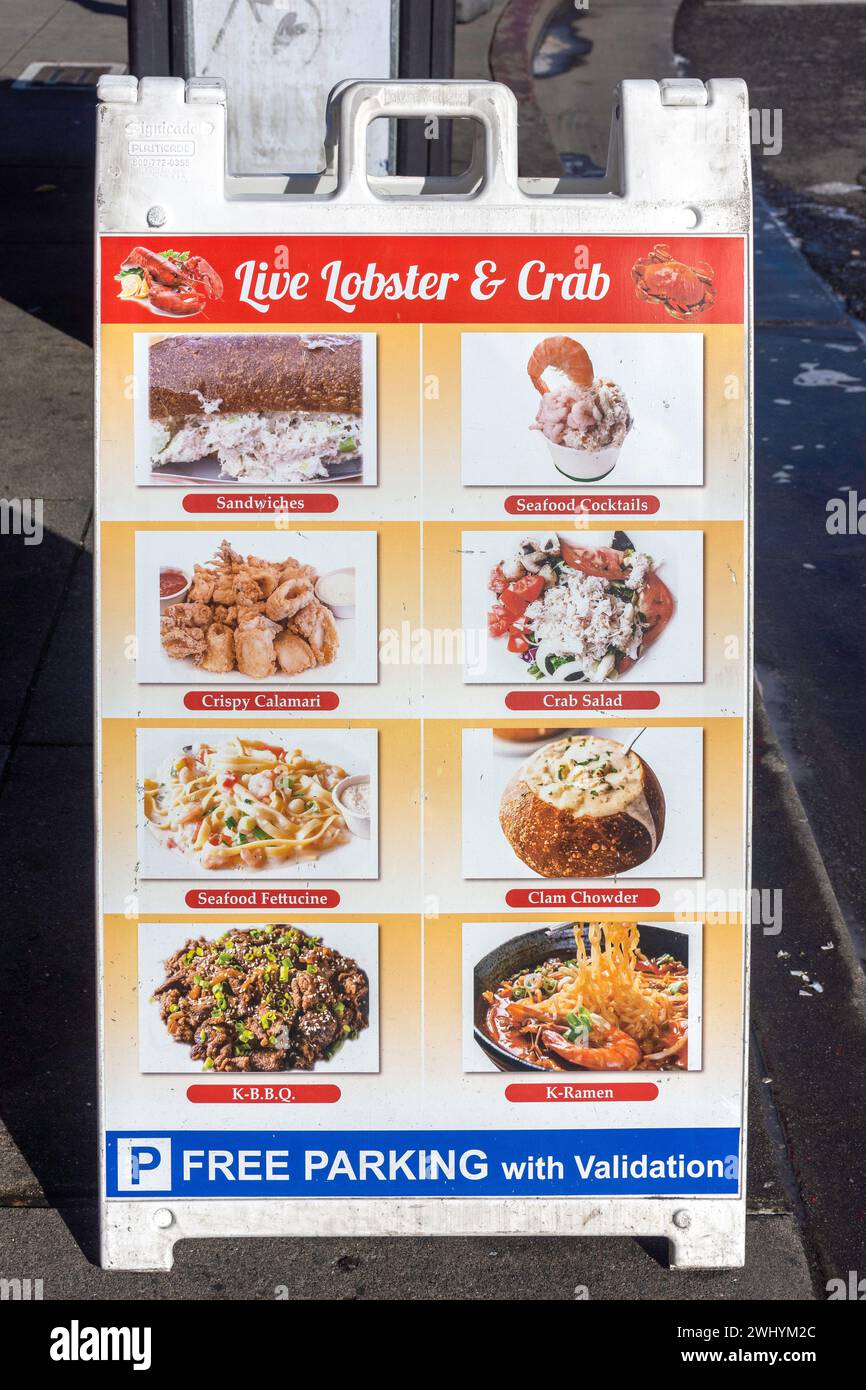 Lobster & Crab menu sign, Fisherman's Wharf, Fisherman's Wharf District ...