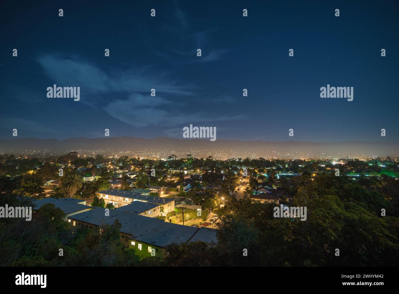 Santa Barbara Westside, Night panorama, Blue hour, Dusk, City lights ...