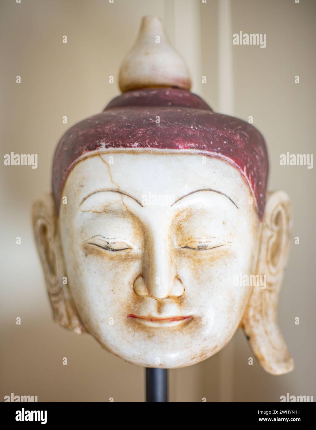 Bust, Buddha Sculpture, 18th Century, White, Smooth Stone, Serene ...