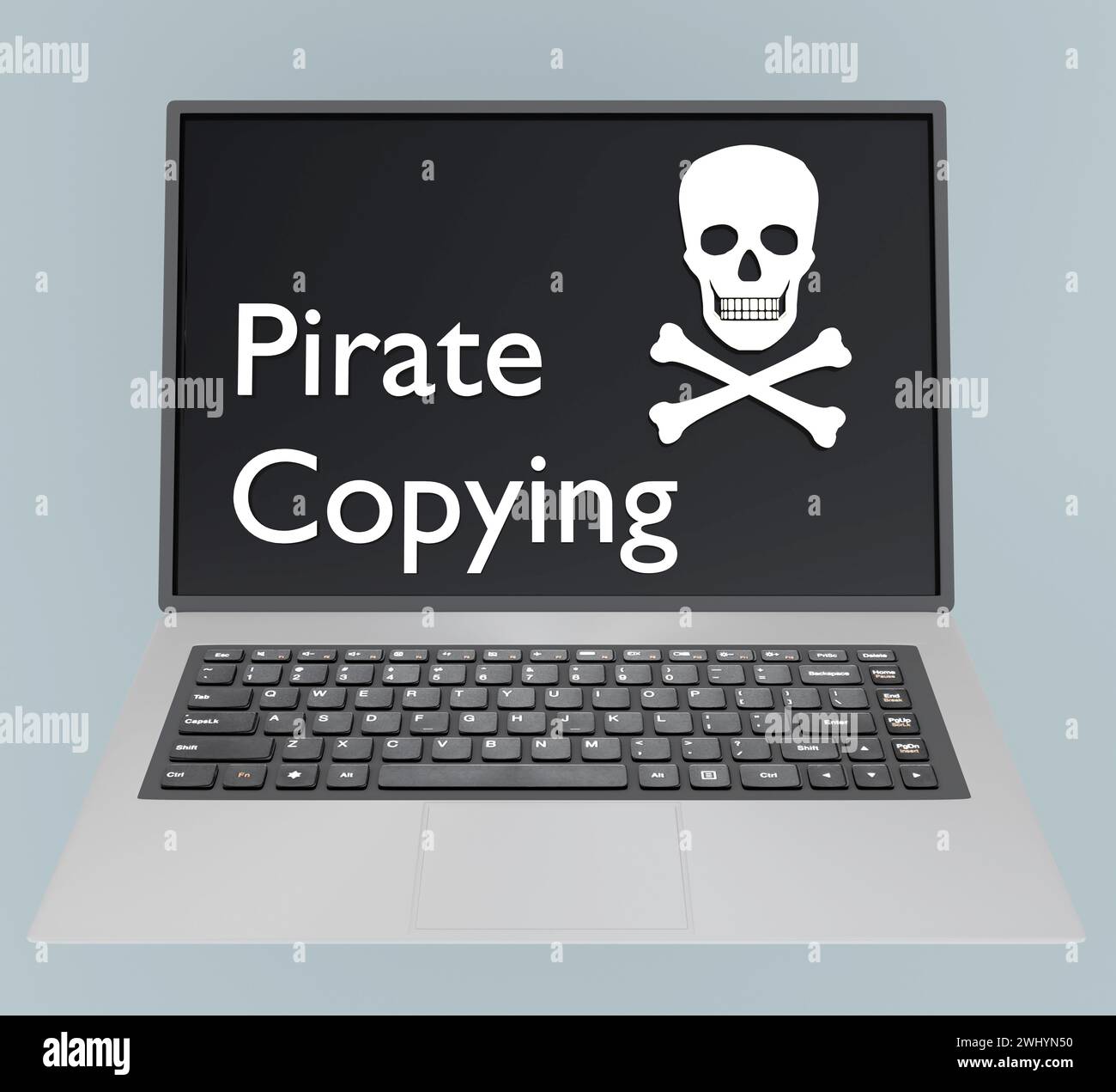 3D illustration of a pirate symbol shown on a laptop screen, titled as ...
