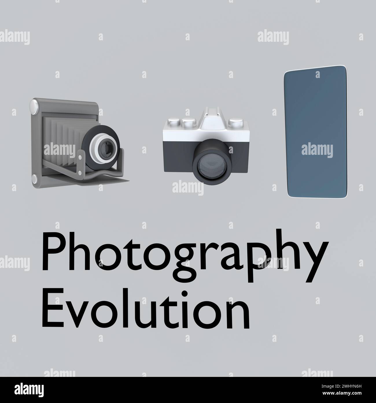 3D illustration of three generations of photography, titled as ...